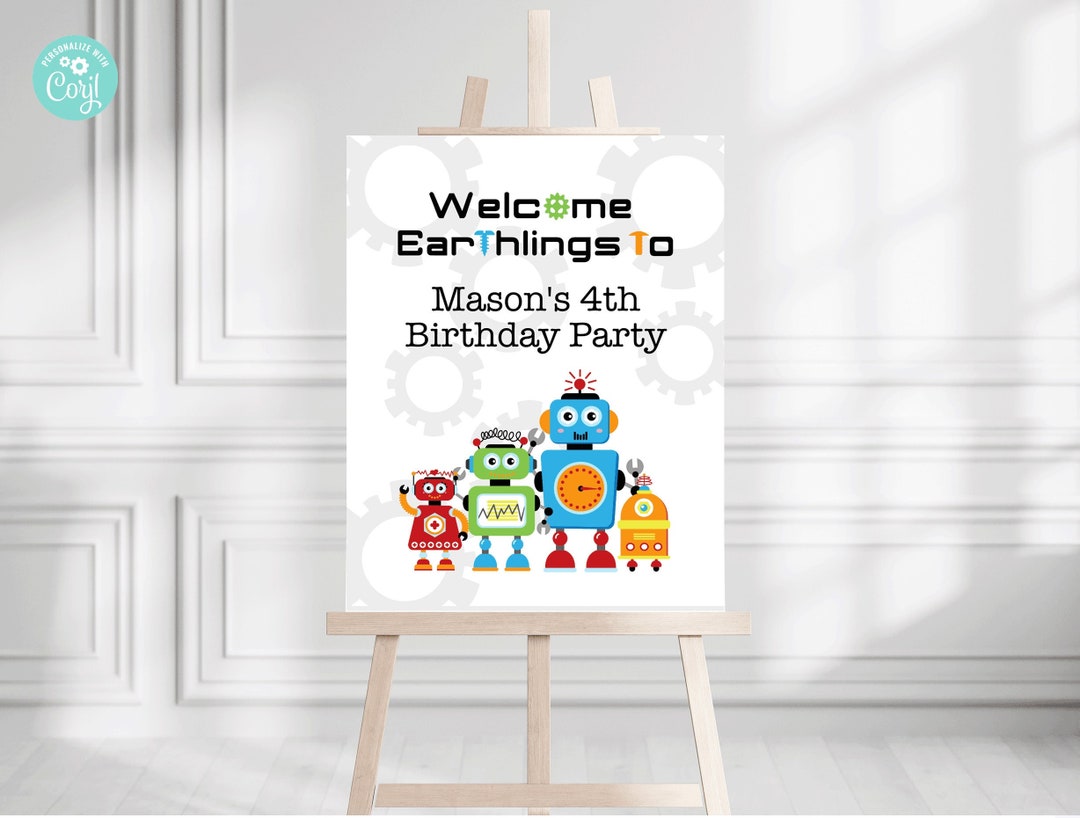 EDITABLE Robot Party Welcome Poster • welcome Sign | Robot Party Signs ...