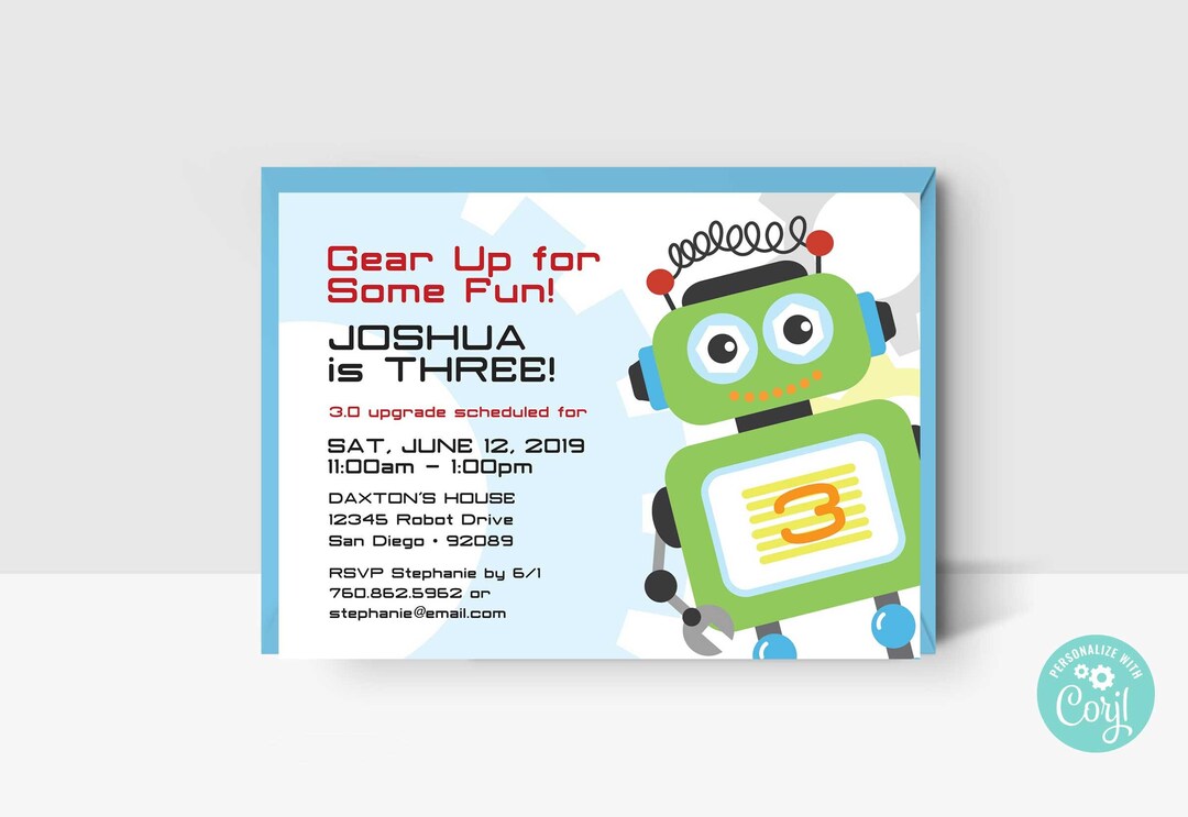 EDITABLE Robot Invitation Robots Robot Invite Robot - Etsy