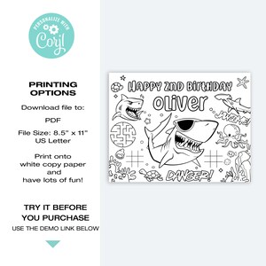 EDITABLE Shark Birthday Party Coloring Page • Shark Activity Sheet ...