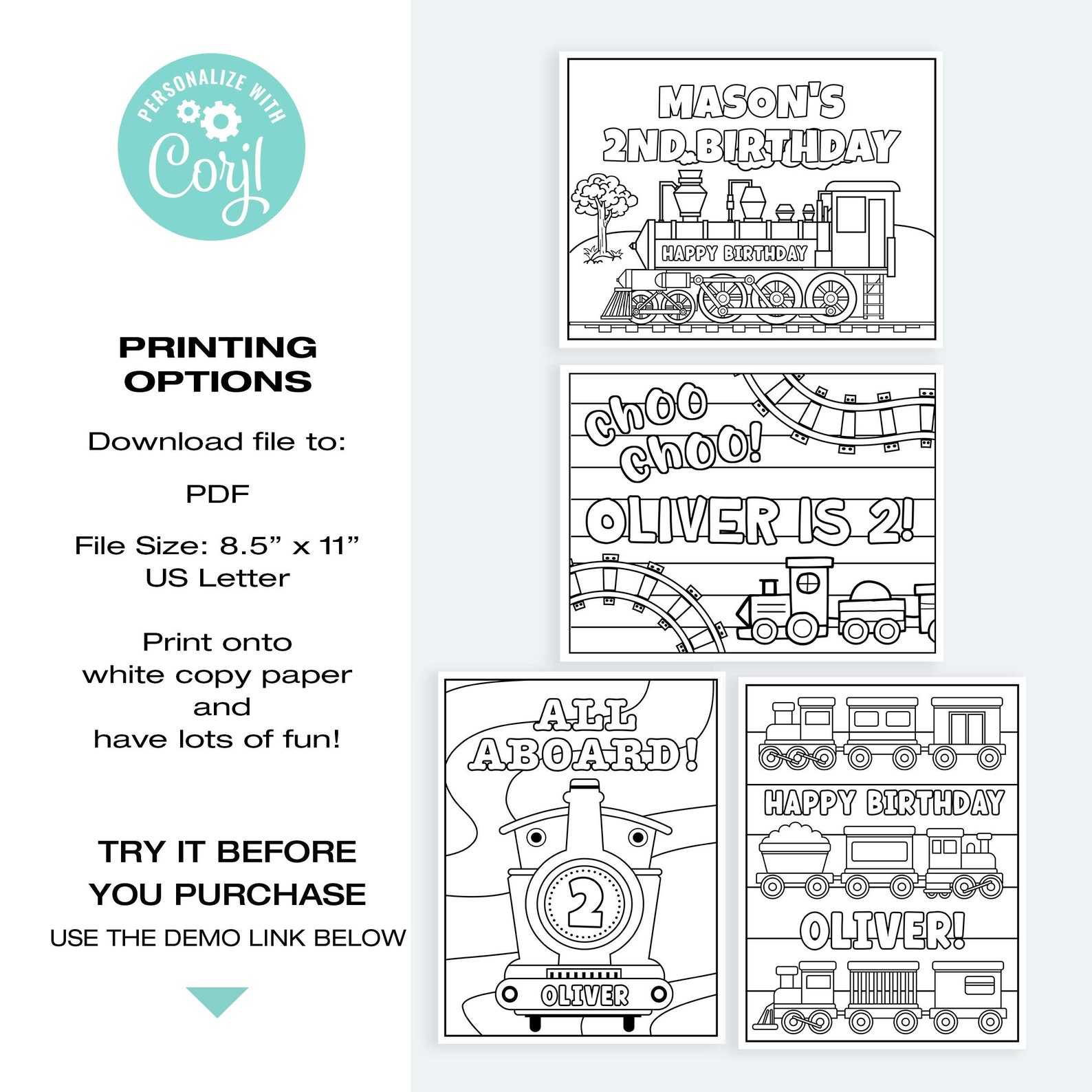 EDITABLE Train Party Coloring Pages • Train Coloring Sheets • Activity ...