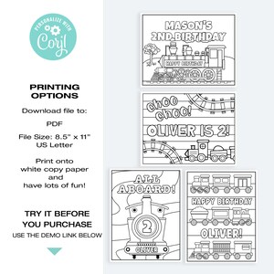 EDITABLE Train Party Coloring Pages • Train Coloring Sheets • Activity ...