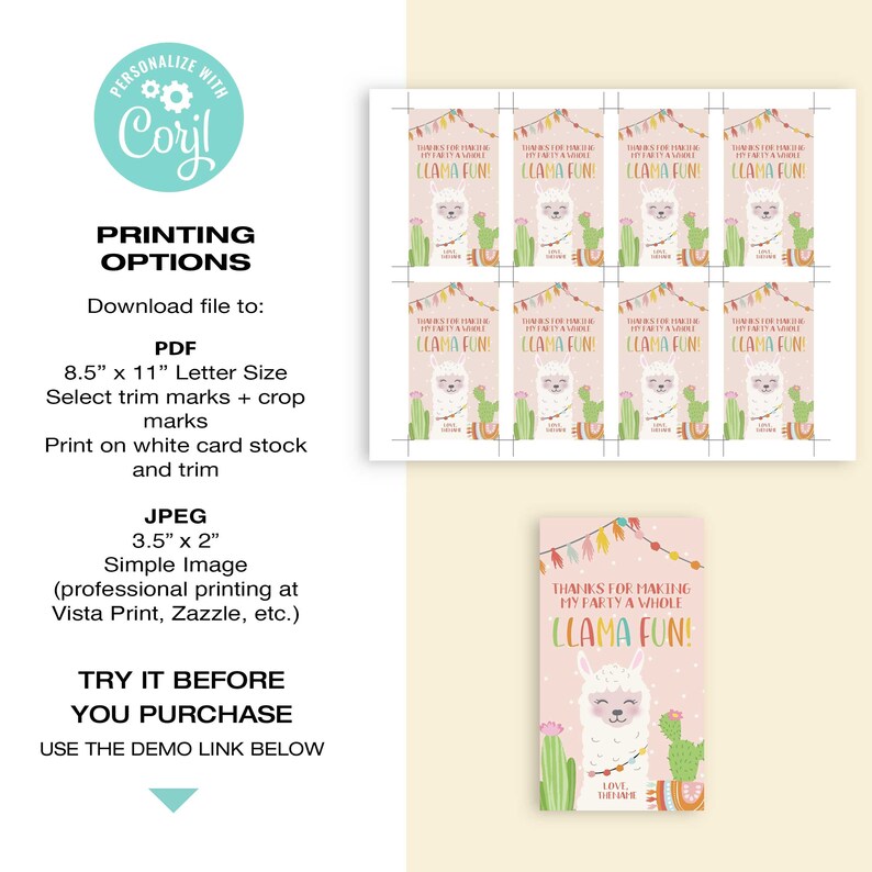 EDITABLE Llama Thank You Tag Pink | Cactus Alpaca Fiesta | Llama ...