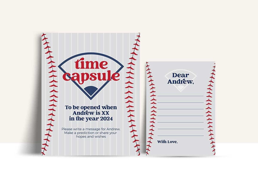 Editable Baseball Birthday Time Capsule Sign and Notecard | Home ONE | Modern Baseball Sign ...