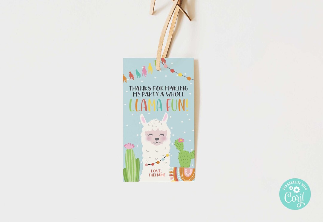 EDITABLE Llama Thank You Tag Blue | Cactus Alpaca Fiesta | Llama ...