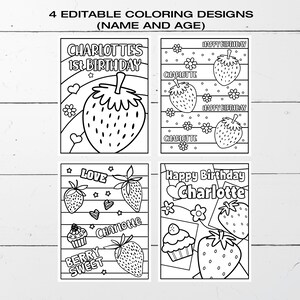 EDITABLE Strawberry Coloring Pages • 4 Designs 8.5 X 11 | Birthday ...