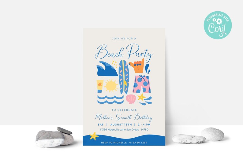 EDITABLE Beach Party Birthday Party Invitation, Beach Party, Summer ...