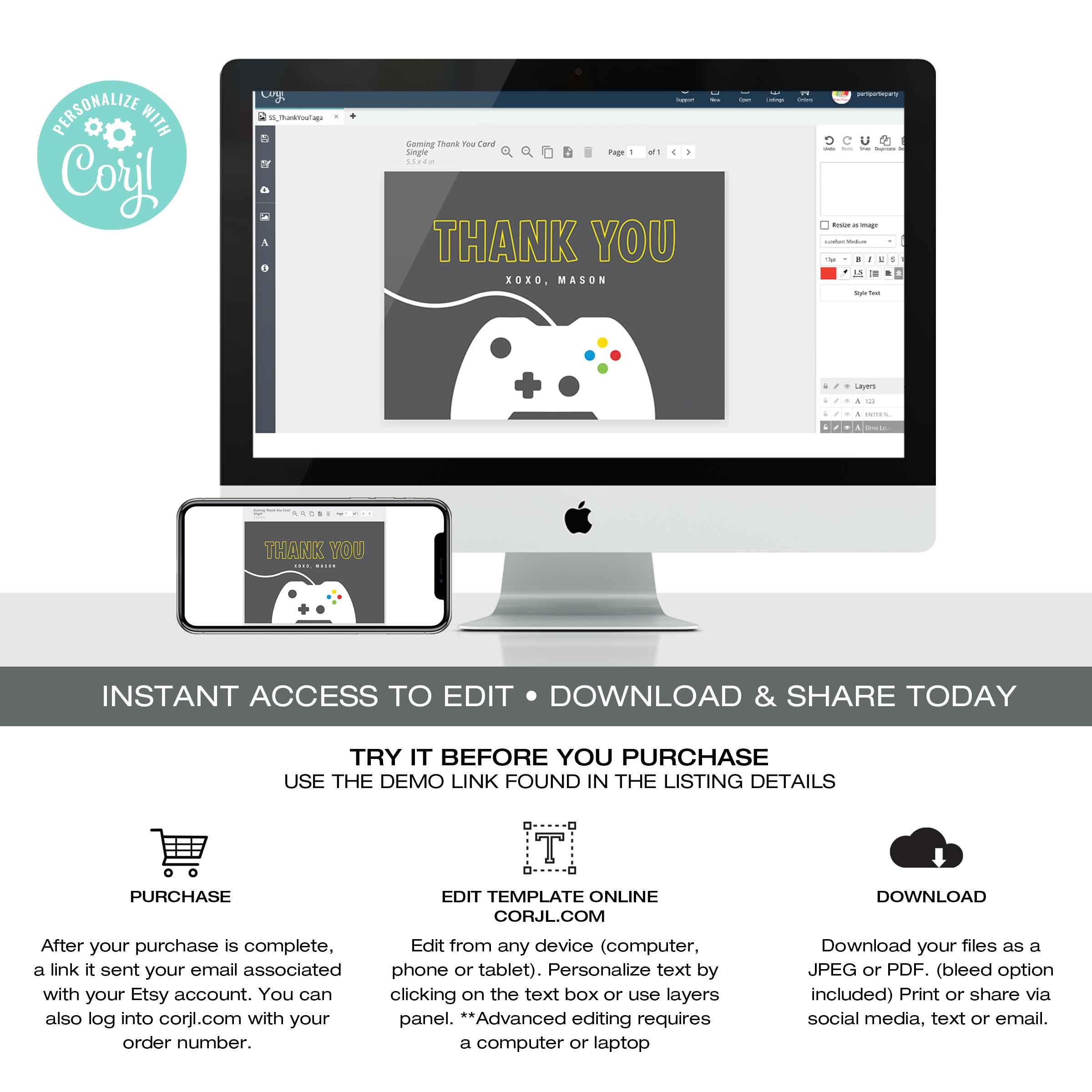 EDITABLE Video Game Thank You Card • Thank You Note, Gaming, Game Truck ...