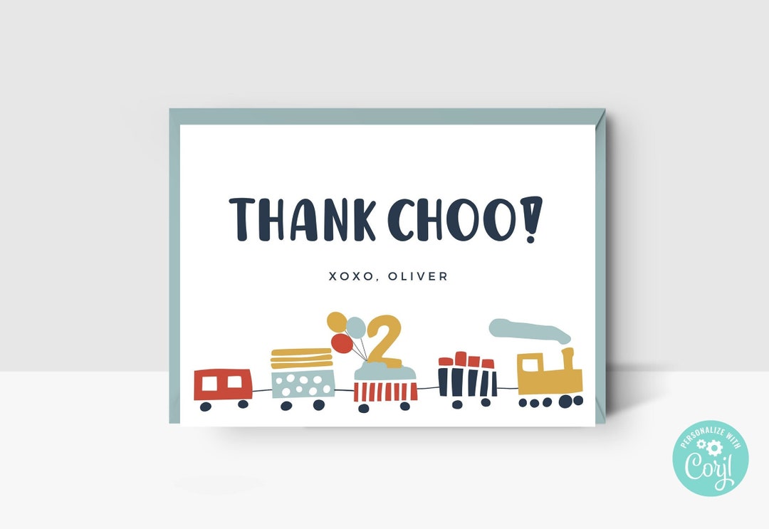 EDITABLE Train Thank You Card | Thank Choo • Any Age • Modern Train ...