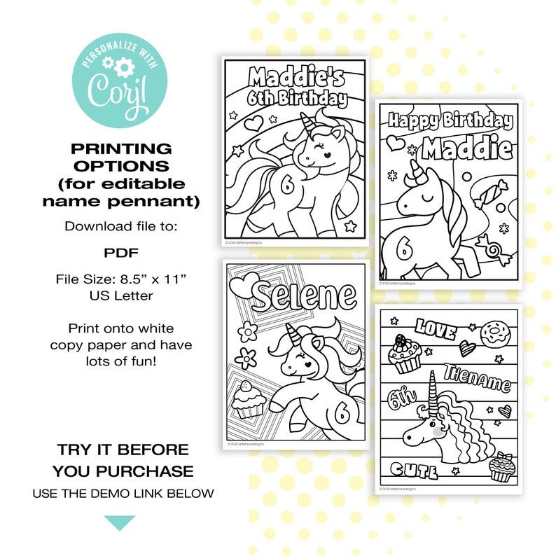 EDITABLE Unicorn Coloring Pages • 4 Designs 8.5 X 11 | Coloring Sheets ...