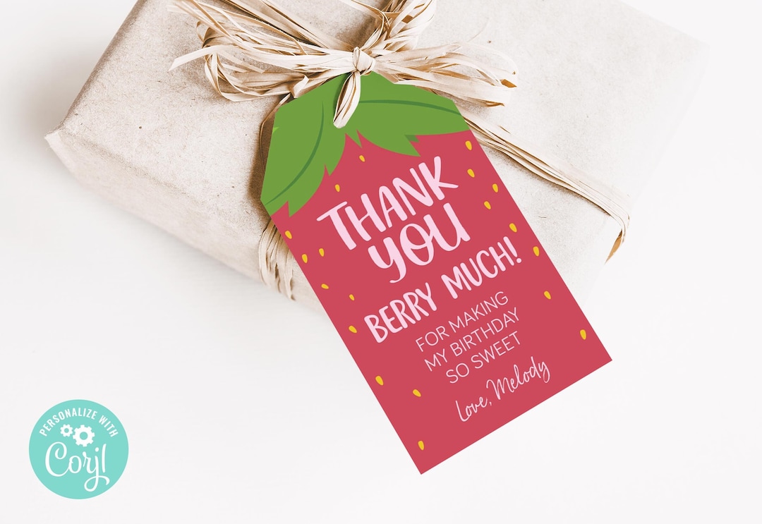 EDITABLE Strawberry Thank You Tag | Thank You Berry Much Gift Tag ...