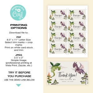 Editable Dragon Thank You Tag | Modern Dragon Thank You Favor Tag ...