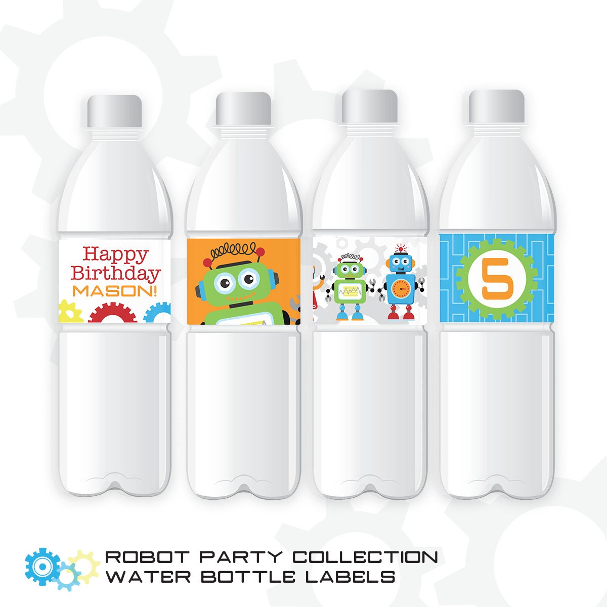 EDITABLE Printable Robot Water Bottle Labels / Robot Party | Etsy
