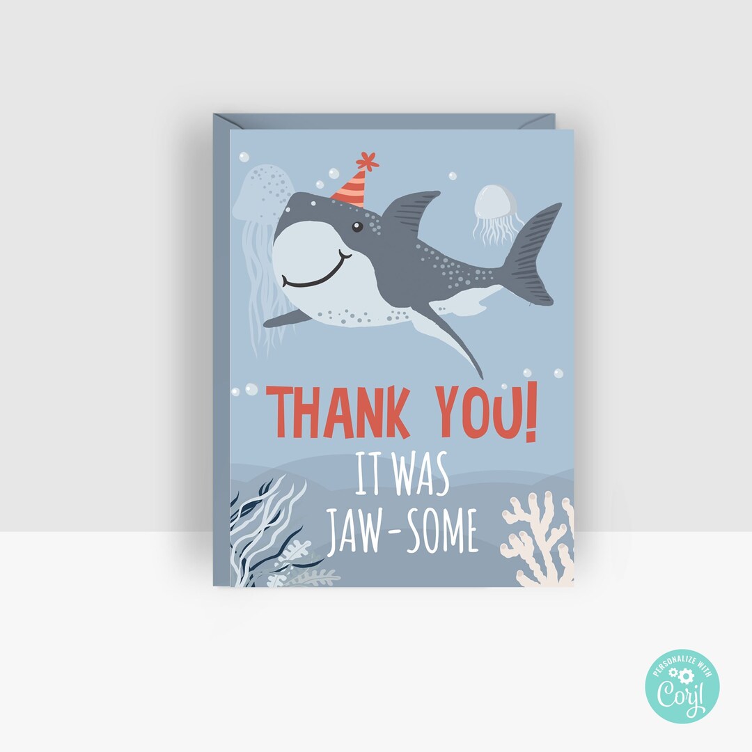 EDITABLE Shark Thank You Card • Shark Stationery • Fin-tastic, Jaw-some ...
