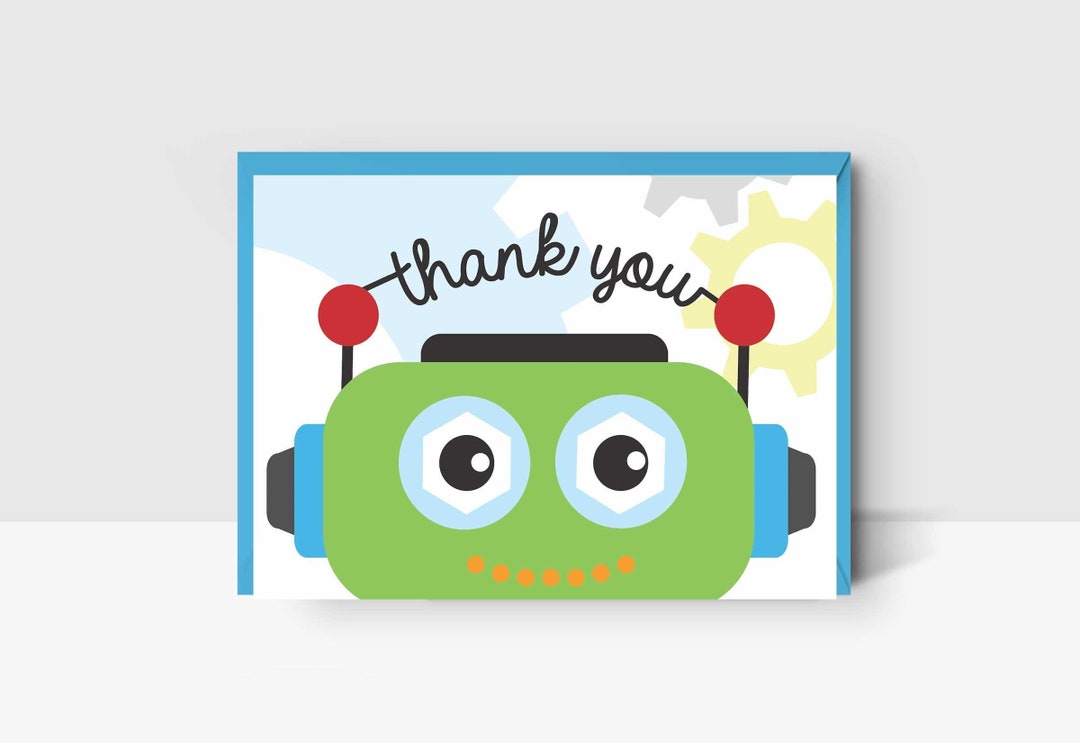 Robot Thank You Card | Robot Thank You Note | A2 Folded Card 4.25 X 5.5 ...