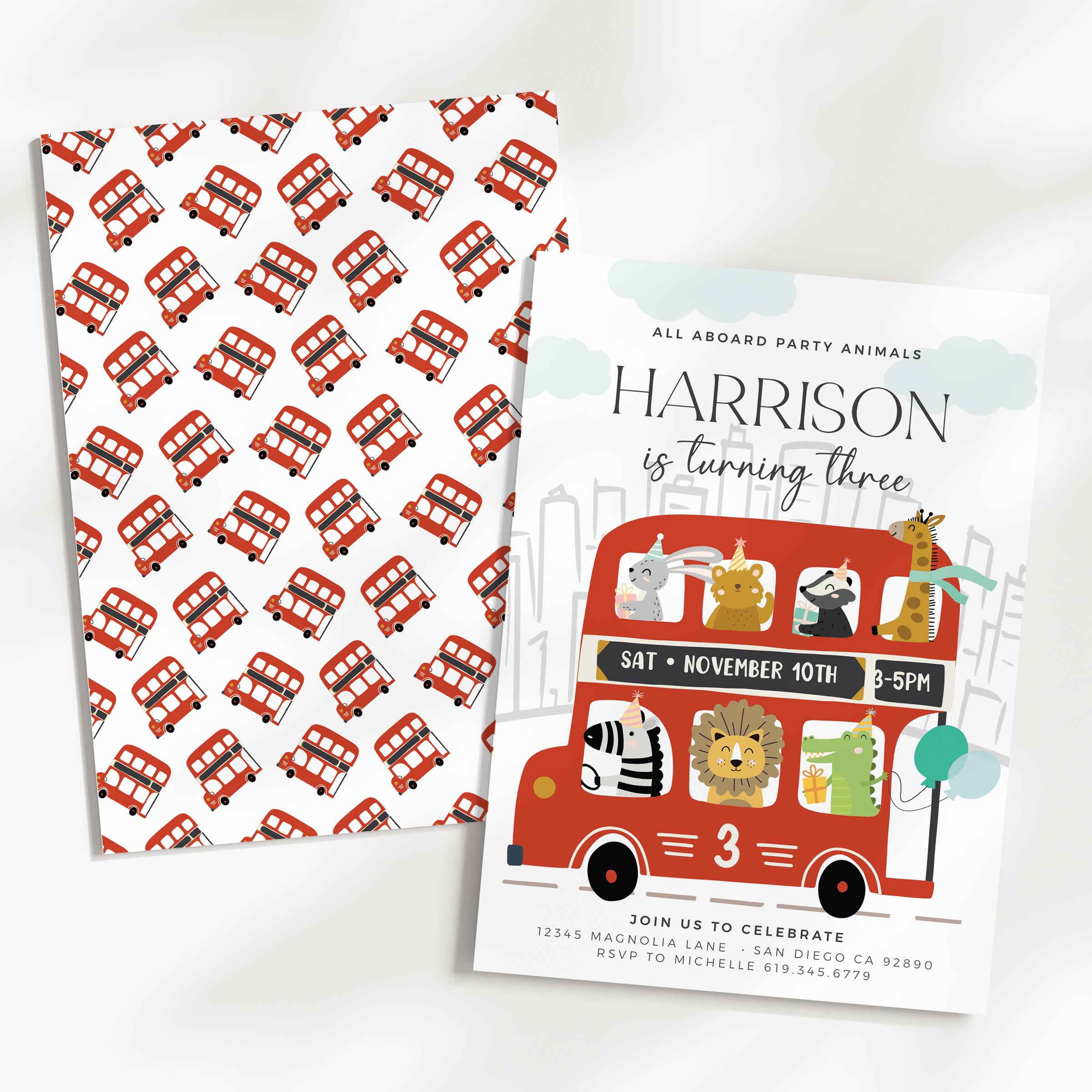 EDITABLE Party Animals Birthday Invitation • Party Bus Birthday ...