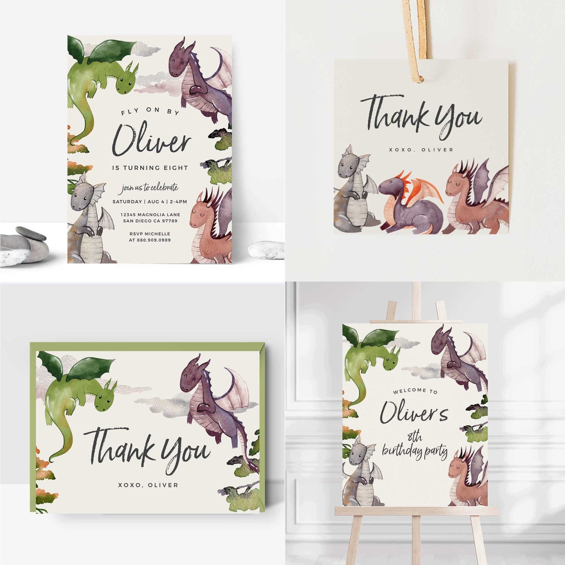 Dragon Birthday Collection BUNDLE | 13 EDITABLE Digital Templates ...