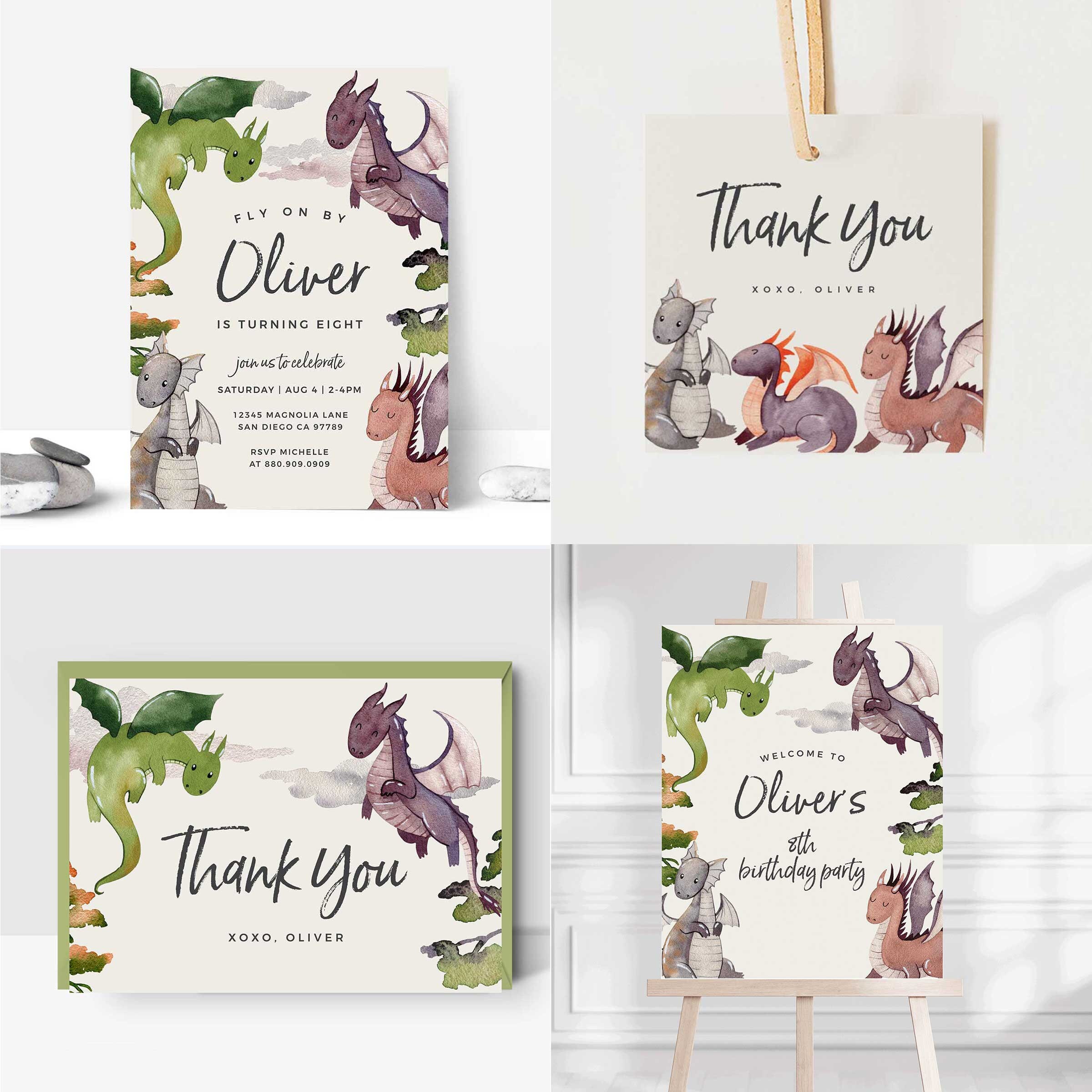 Dragon Birthday Collection BUNDLE | 13 EDITABLE Digital Templates ...