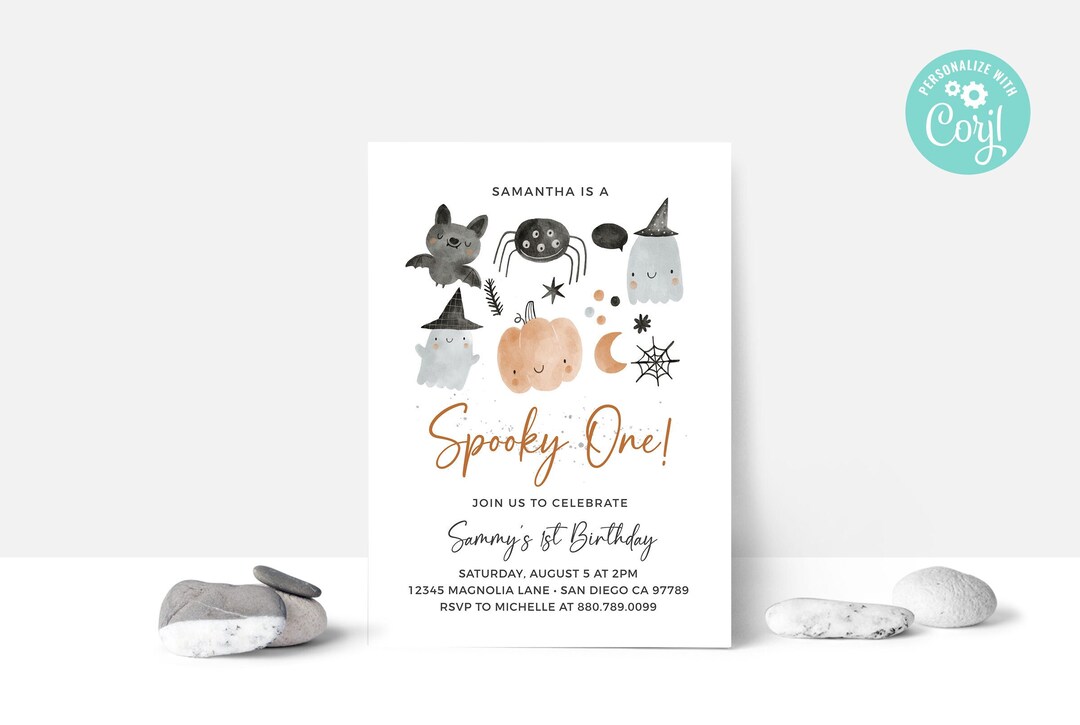 Spooky One Birthday Invitation, First Birthday Invitation, Boy Bat ...