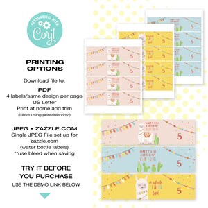 EDITABLE Printable Llama Water Bottle Labels | Cactus Alpaca Fiesta ...