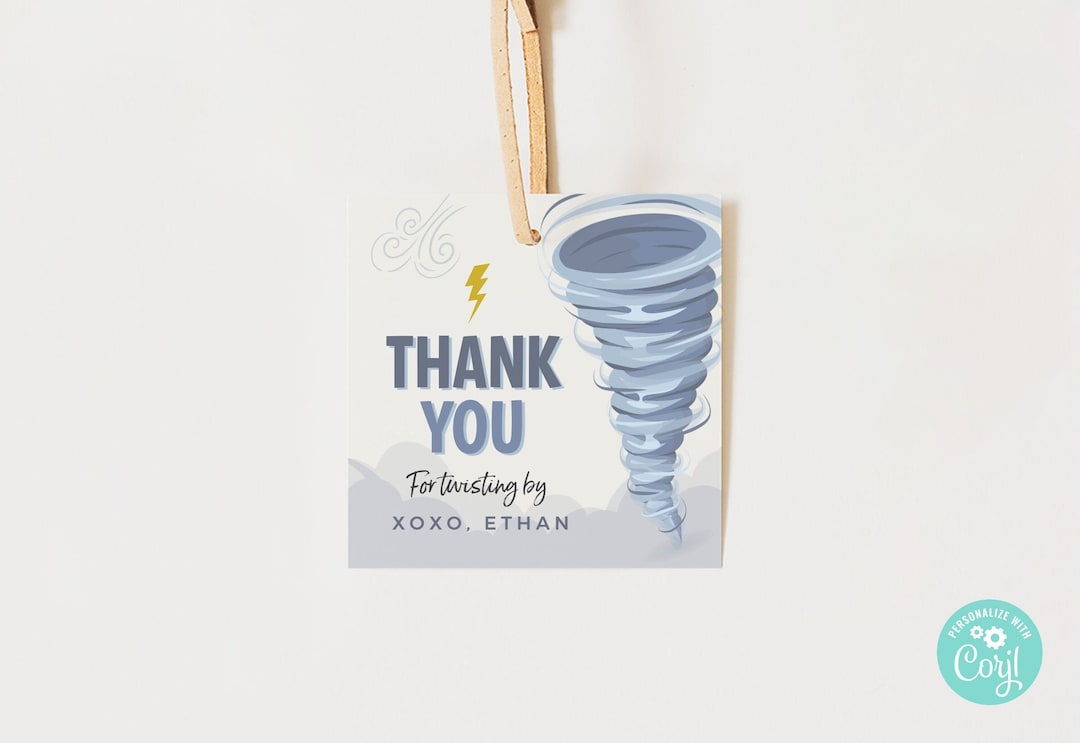 EDITABLE Tornado Birthday Thank You Tag • Two-nado Four-nado • Weather ...