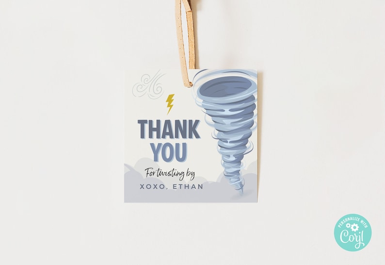 EDITABLE Tornado Birthday Thank You Tag • Two-nado Four-nado • Weather ...