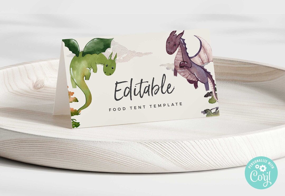 Editable Dragon Food Tent | Modern Dragon Table Tent, Food Sign, Tent ...