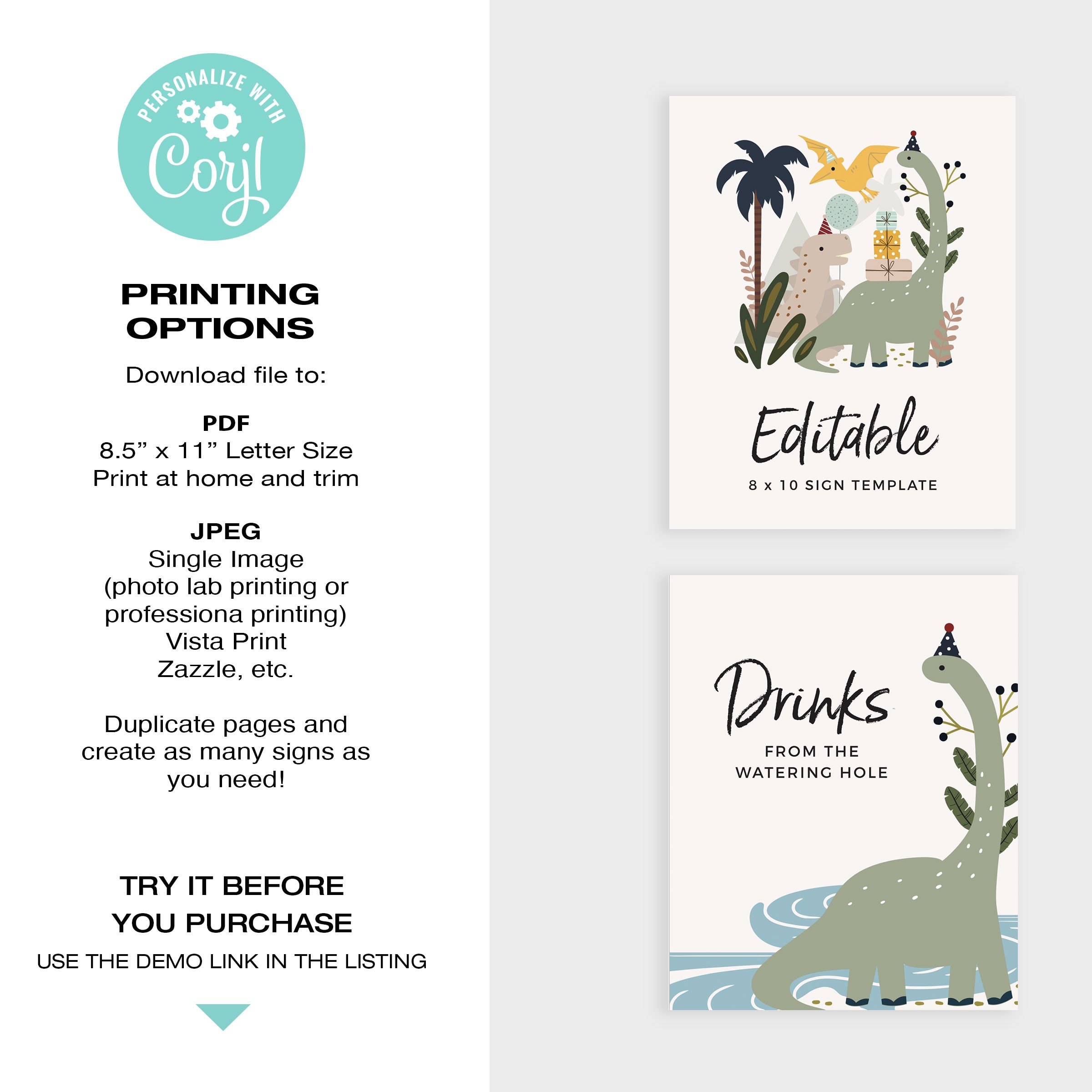 EDITABLE Dinosaur Party Sign Template • Dino Birthday Party Signs ...
