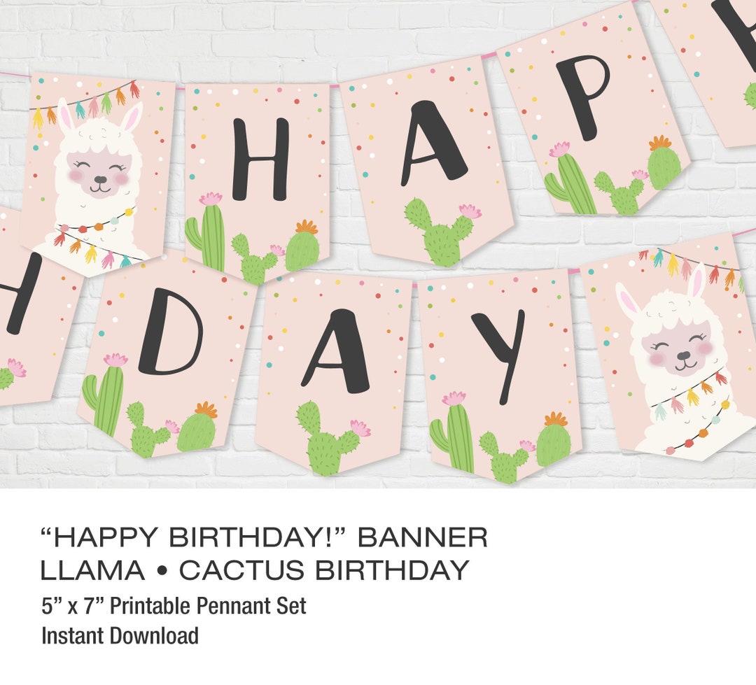 Llama Happy Birthday Banner and Bonus Editable Name Pennant / Llama ...