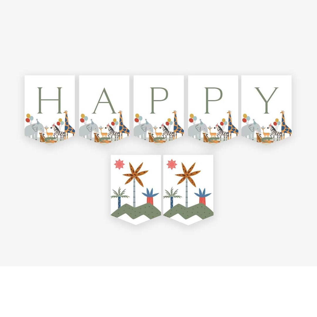 Editable Wild One Birthday Pennant Set - Happy Birthday Banner • Jungle ...