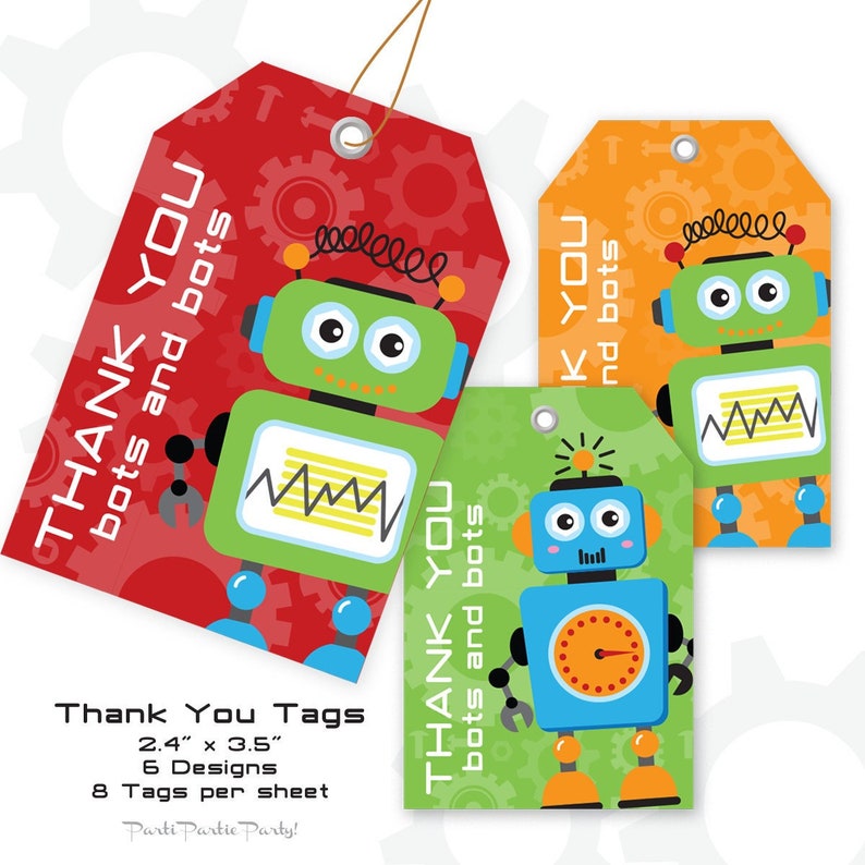 Robot Party Thank You Tag | Robot Favor Tag | Printable Thank You Tag ...