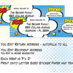 Superhero Return Address Label | Address Wrap | Superhero Birthday ...