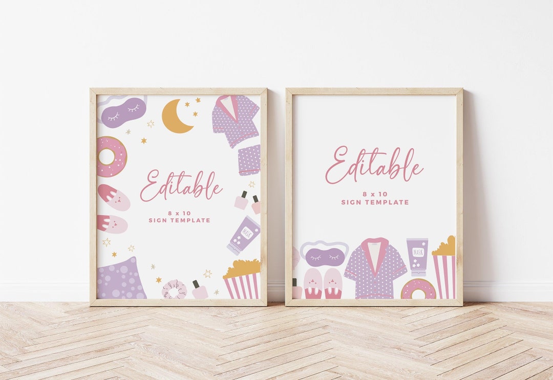 EDITABLE Sleepover • Pajama Party Signs 8x10 • slumber Party • Digital ...