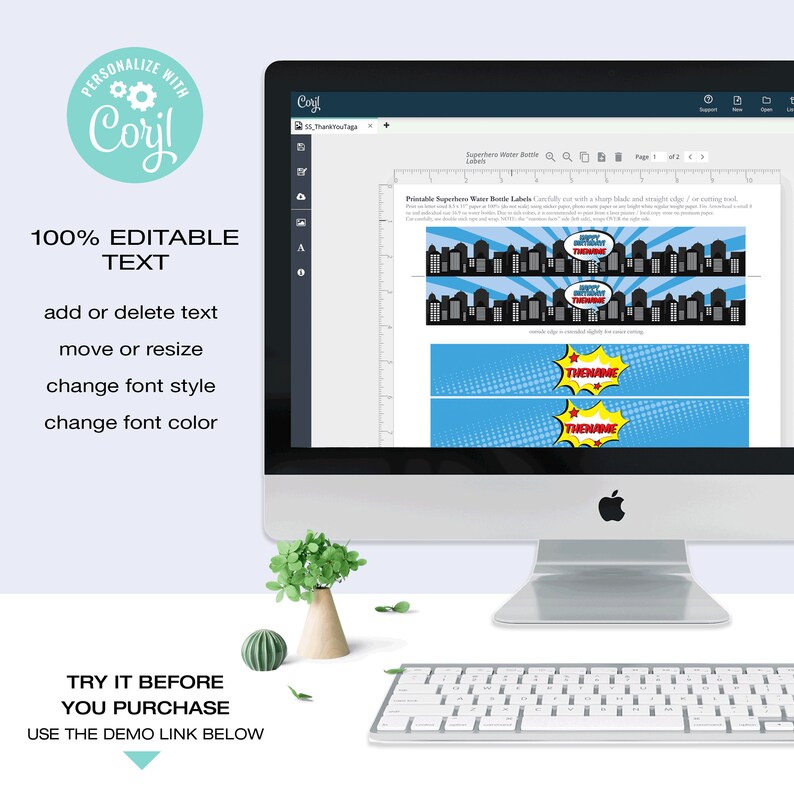 EDITABLE Printable Superhero Water Bottle Labels / Superhero - Etsy