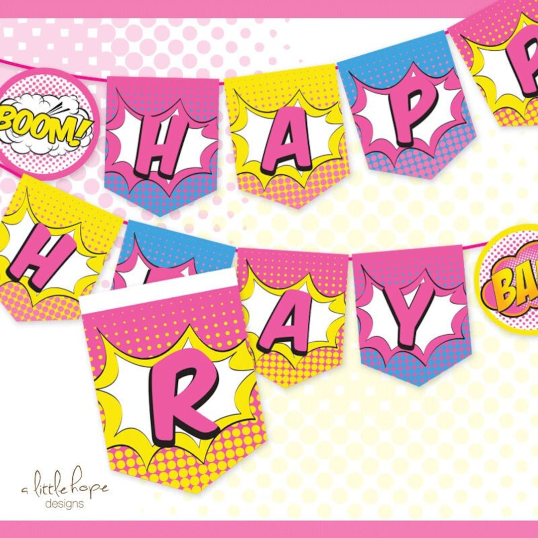 Superhero Girl Happy Birthday Banner / Sign / Pennant / Superhero Party ...