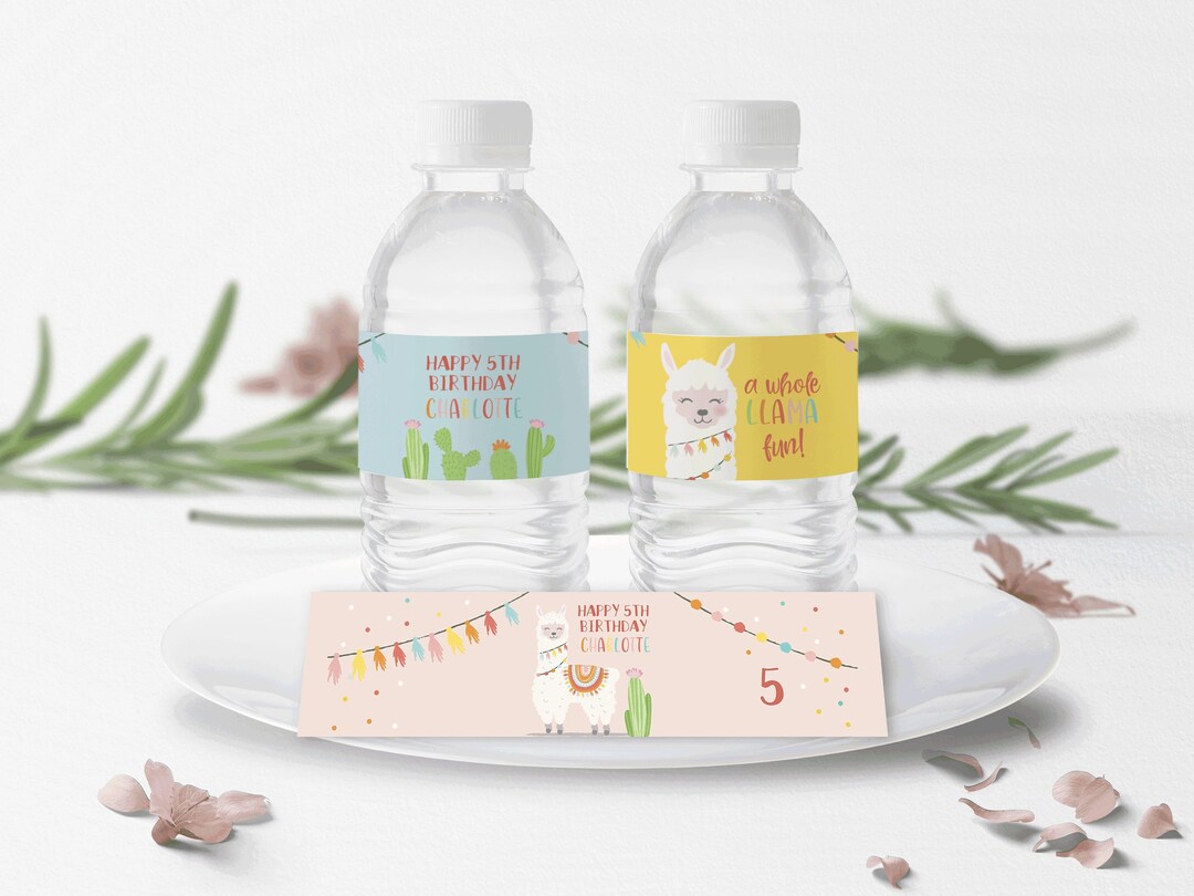 EDITABLE Printable Llama Water Bottle Labels | Cactus Alpaca Fiesta ...