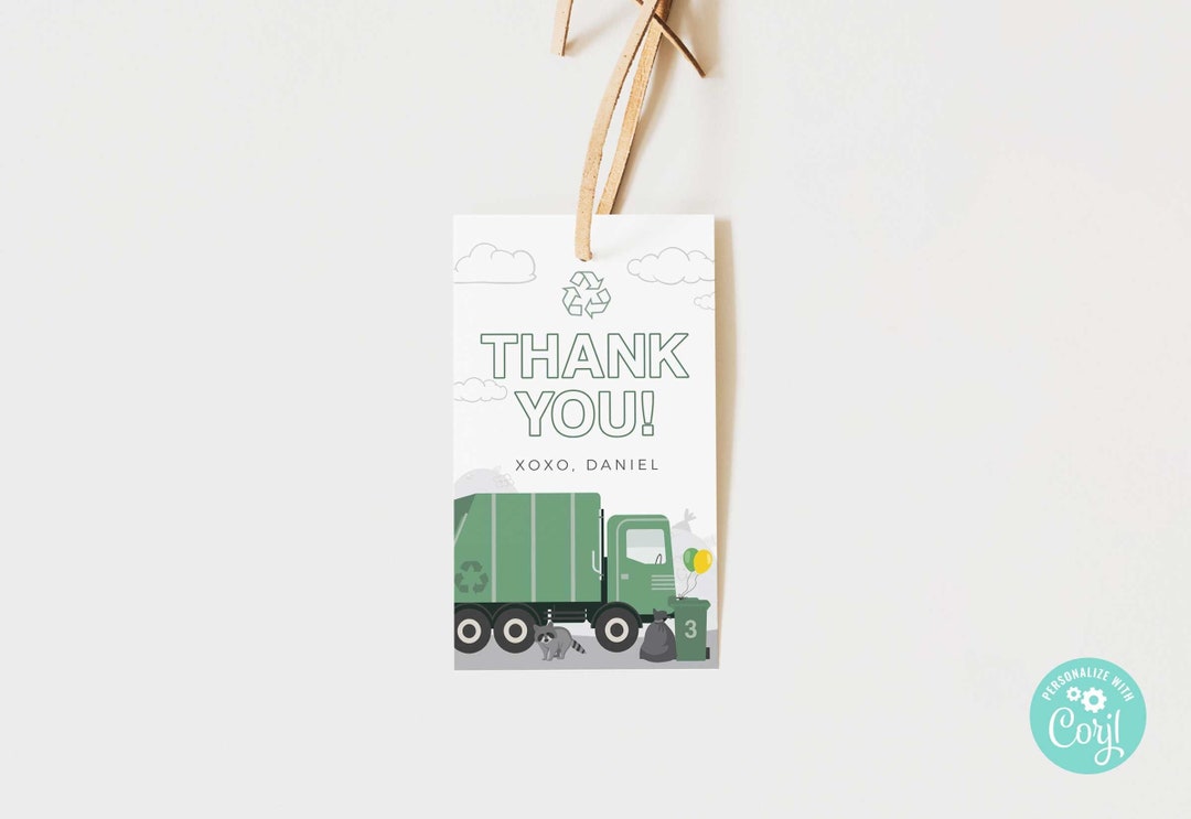 EDITABLE Garbage Truck Thank You Tag, Favor Tag, Recycling Truck, Dump ...