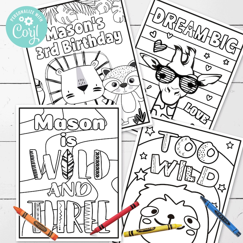 EDITABLE WILD and THREE Coloring Pages • 4 Designs 8.5 X 11 | Birthday ...