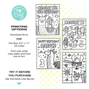 EDITABLE Llama Coloring Pages • 4 Designs 8.5 X 11 | Birthday Activity ...