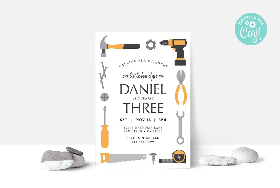 EDITABLE Builder Birthday Invitation, Handyman, Construction Invite ...