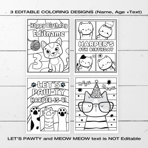 EDITABLE Cat Birthday Coloring Pages • 4 Designs 8.5 X 11 | Cat ...