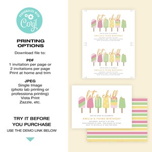EDITABLE Popsicle Party Invitation, Popsicle Birthday, Let's Chill Pop ...