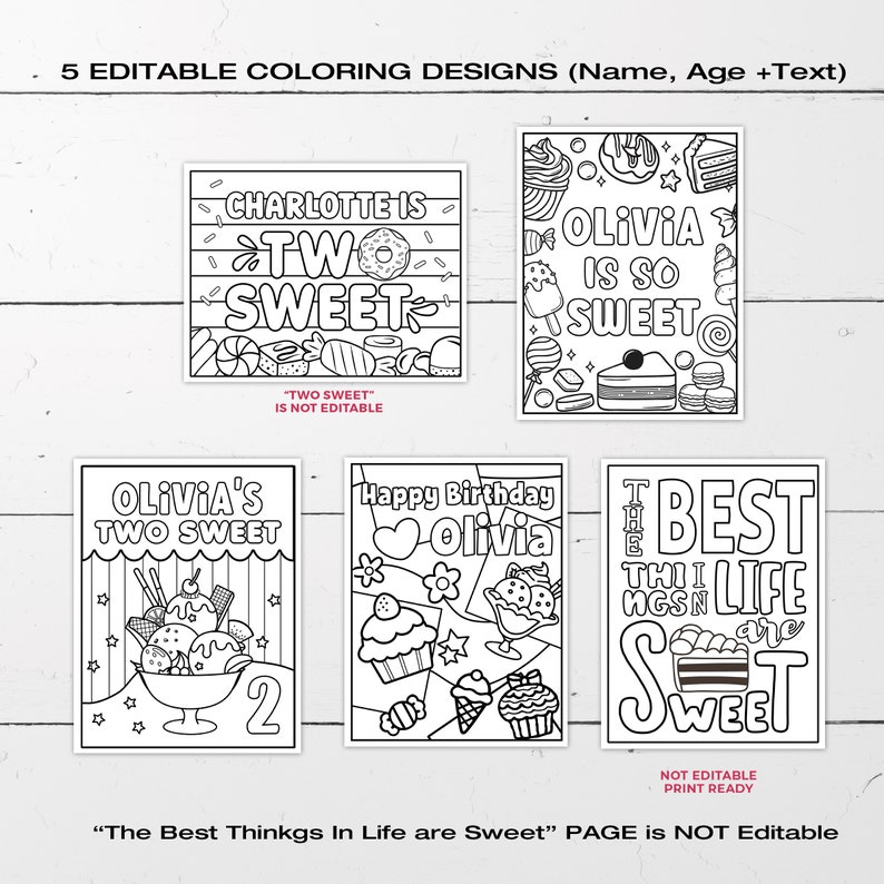 EDITABLE Two Sweet Coloring Pages • candy, Cake, Cupcake, Sweet ...