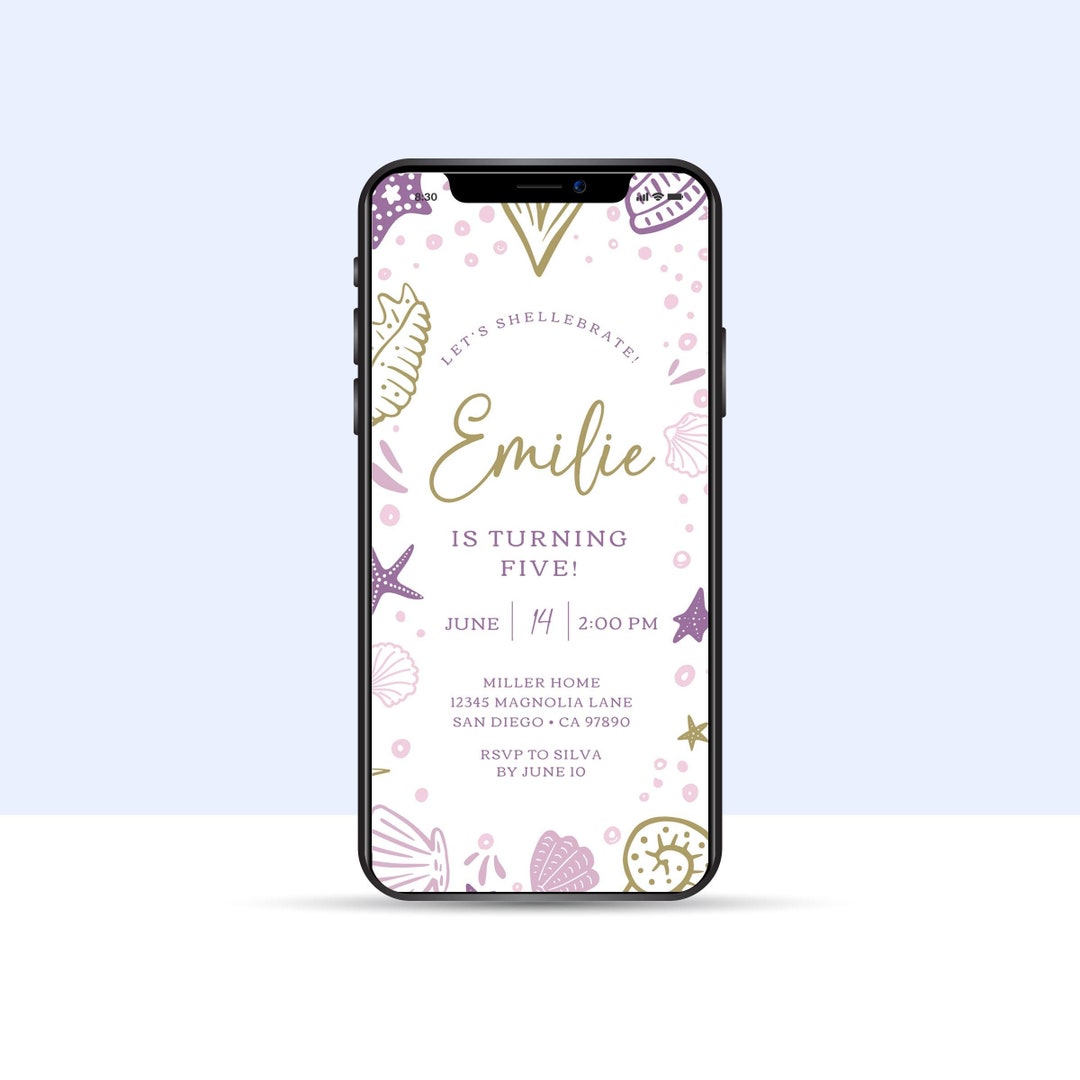 EDITABLE Sea Shell Birthday Party EVITE, Mobile Invitation ...