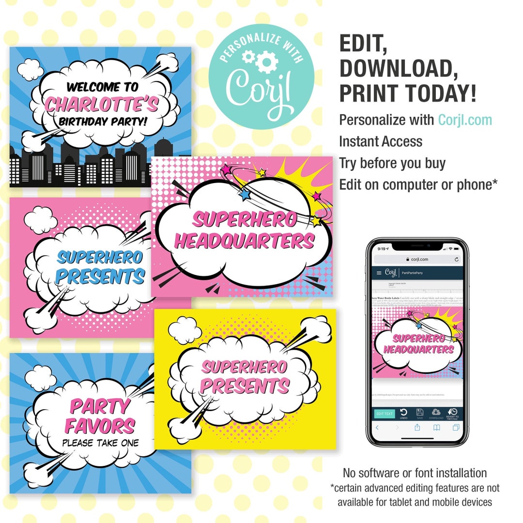 EDITABLE Superhero Girl Party Signs • 8.5" X 11" | Superhero Welcome ...