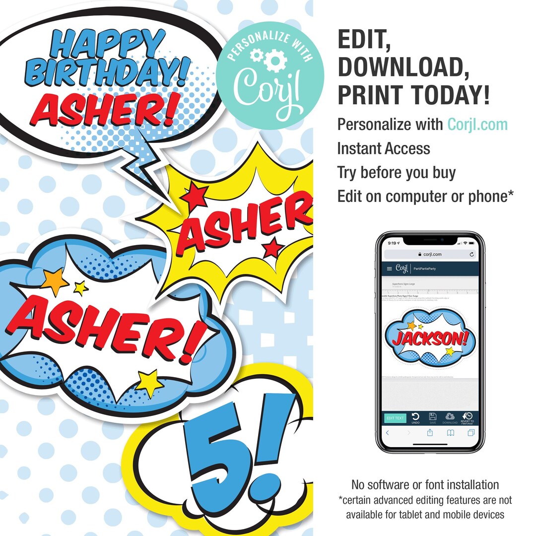 EDITABLE Superhero Party Signs • Large, Medium & Small | Party Decor ...