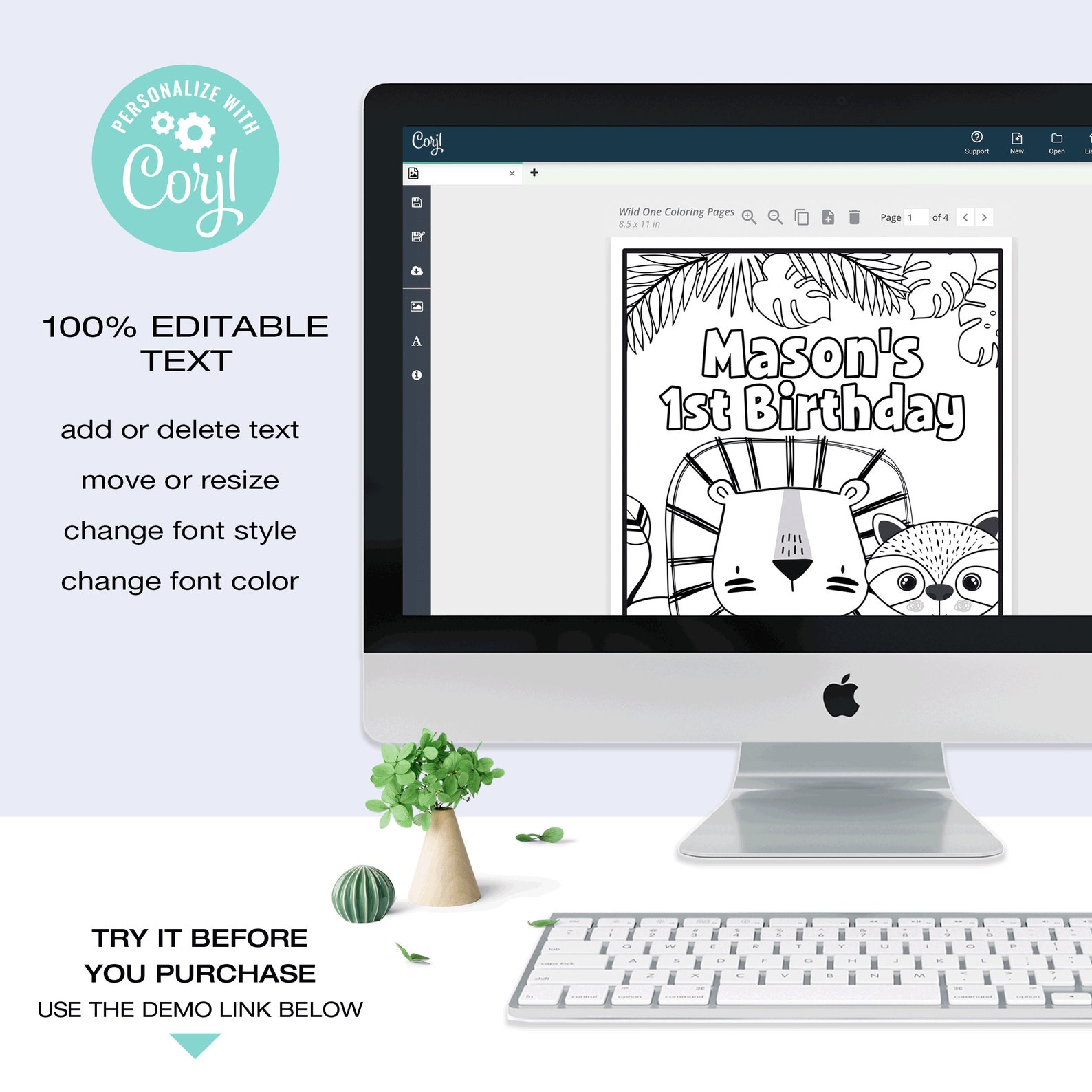 EDITABLE Wild One Coloring Pages 4 Designs 8.5 X 11 - Etsy