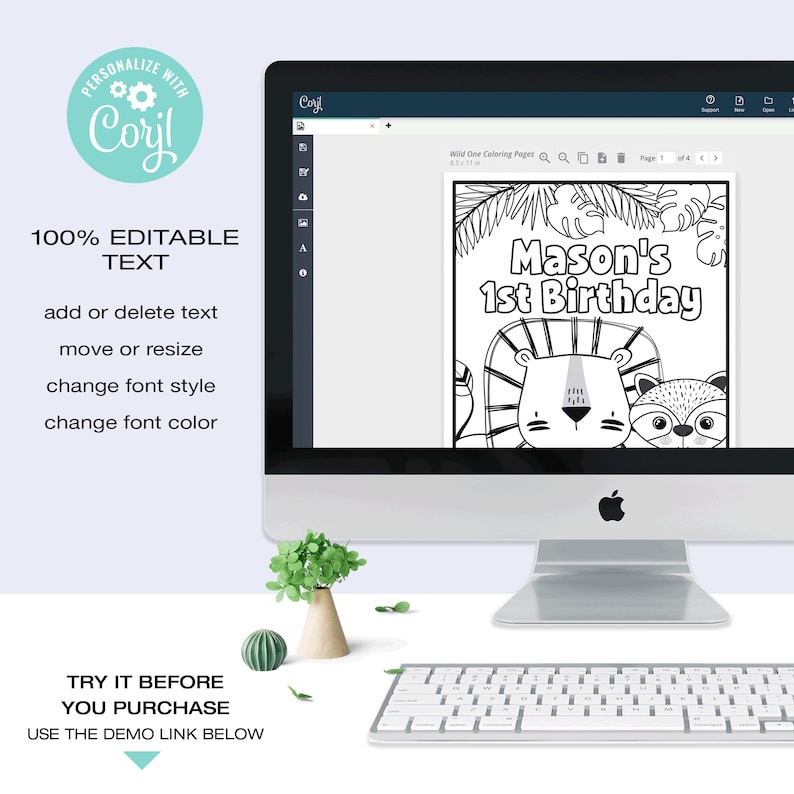 EDITABLE Wild One Coloring Pages 4 Designs 8.5 X 11 - Etsy