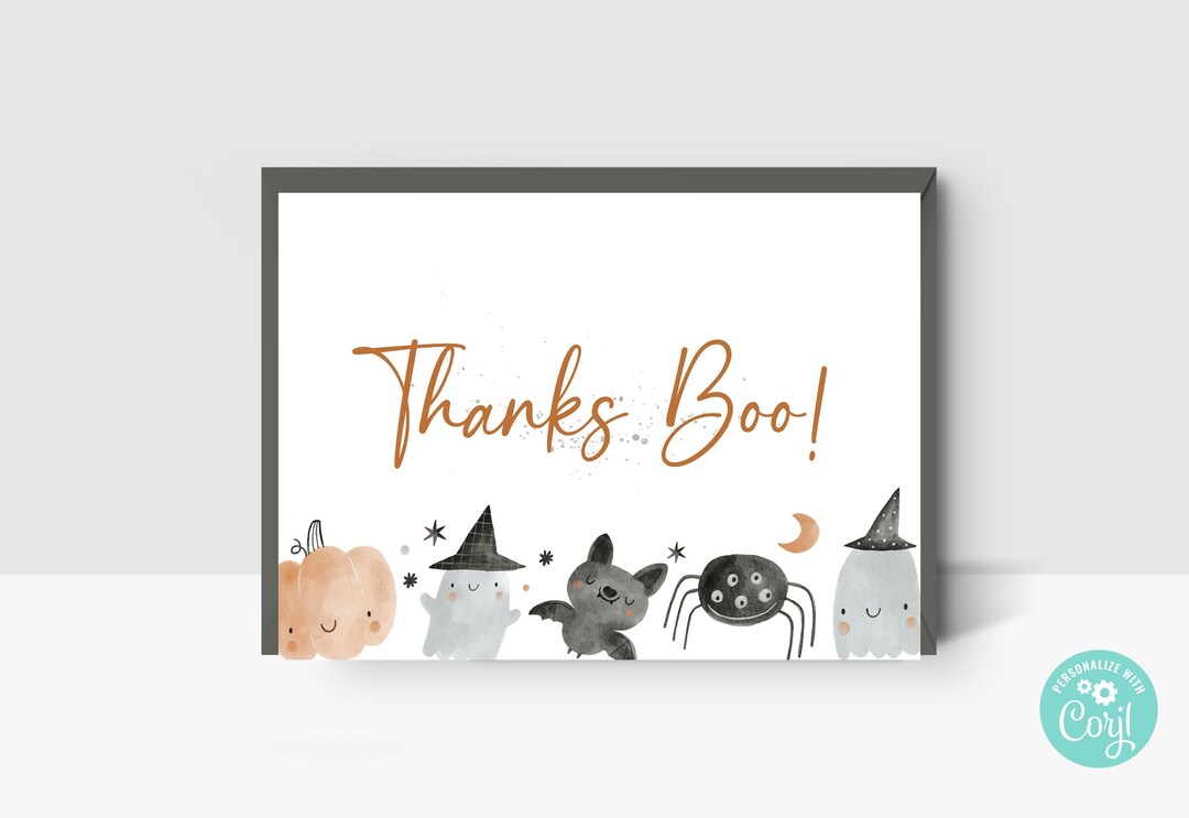 Halloween Thank You Card • Thanks Boo Note Card, Stationery • Spooky ...