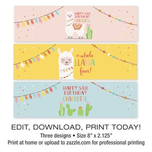 EDITABLE Printable Llama Water Bottle Labels | Cactus Alpaca Fiesta ...