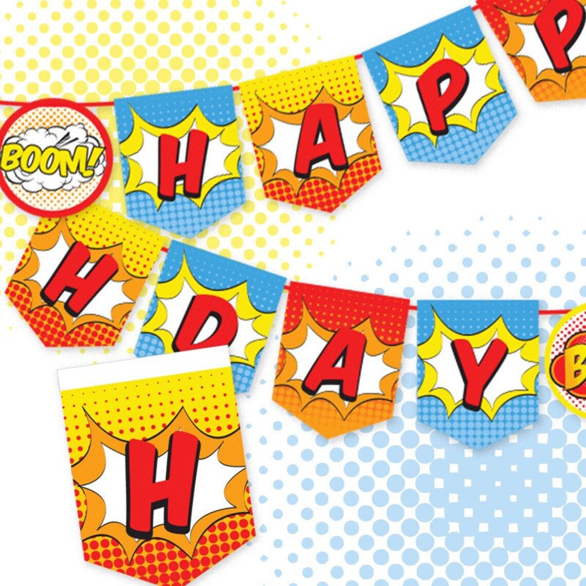 Superhero Happy Birthday Banner / Sign / Pennant / Superhero | Etsy